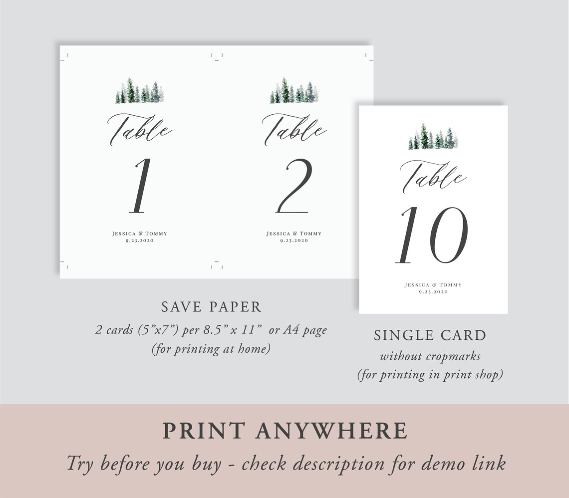 Pine Tree Table Number Template Christmas Table Number - Etsy