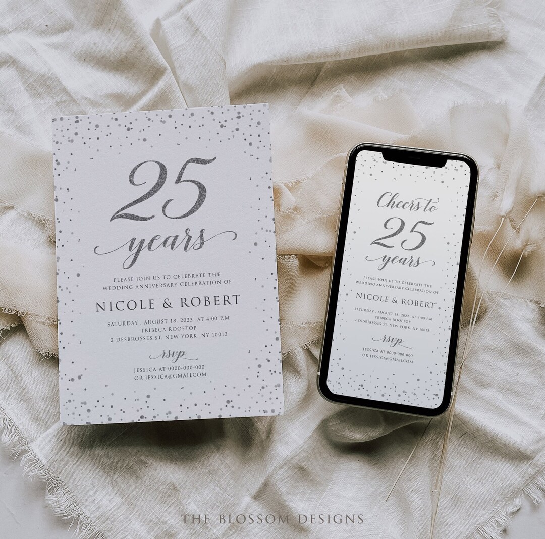 Silver Anniversary Invitation Bundle, Digital Anniversary Invitation ...