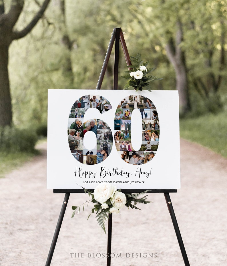 Custom 60th Birthday Gift, Number 60 Photo Collage, Born in 1966 ...
