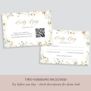 Daisy RSVP Card, Kindly Reply Card, Anniversary Reply Card Printable ...
