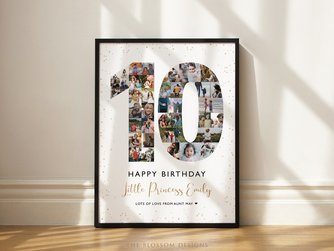 Custom 10th Birthday Gift, Number 10 Photo Collage, 10th Birthday Gift ...