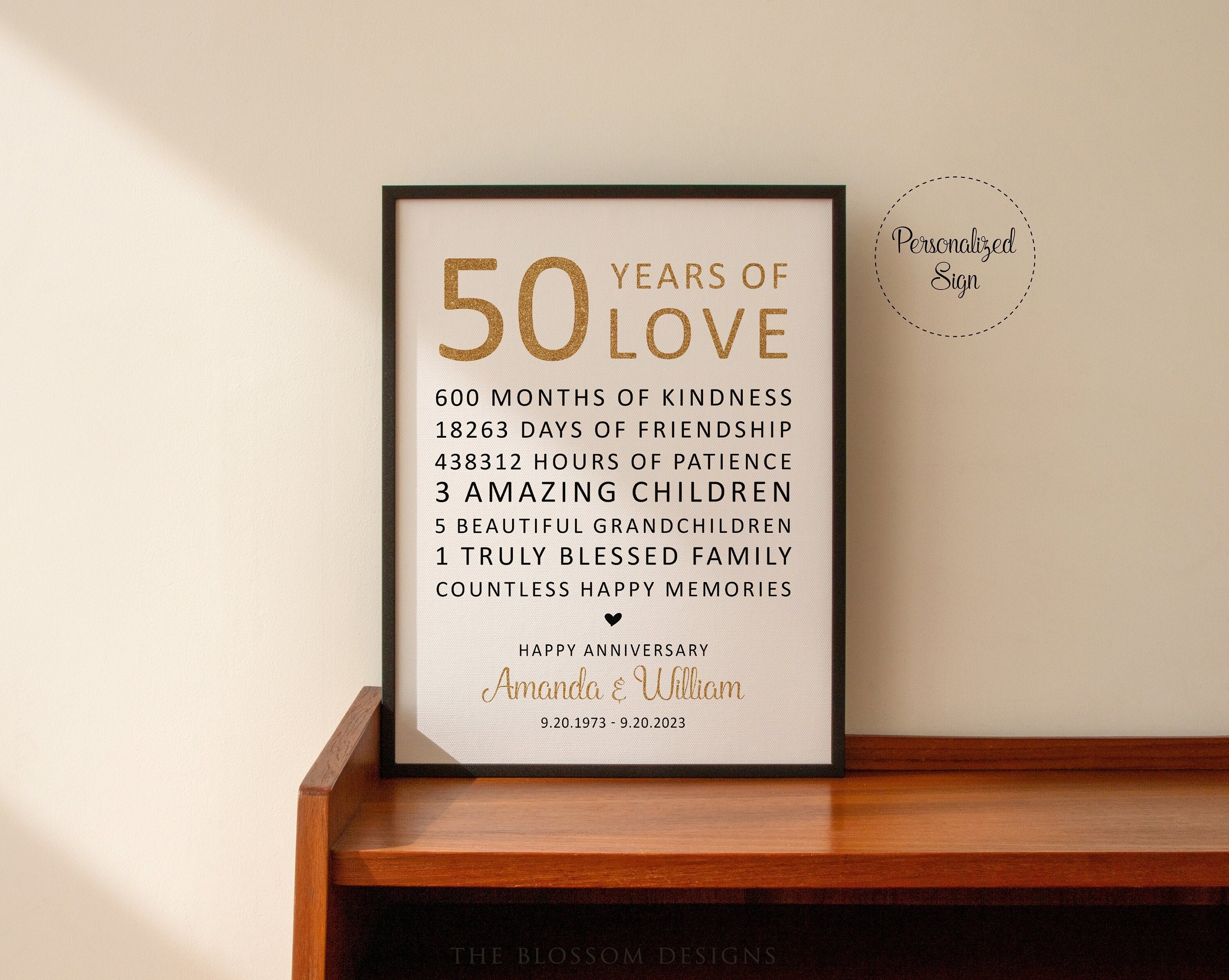 50 Years of Love Sign, Gold Wedding Anniversary Sign, 50th Anniversary ...