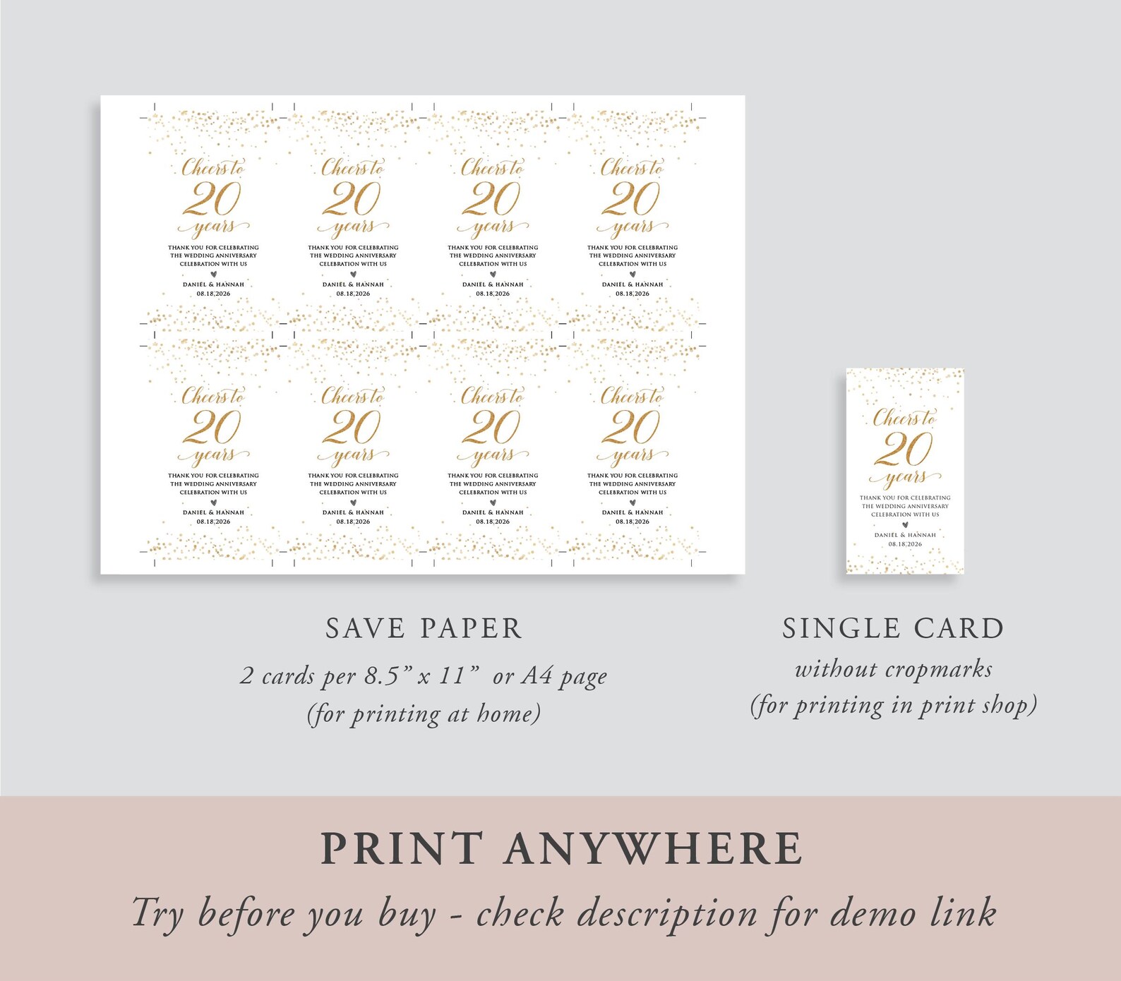 20th Anniversary Favor Tag, Cheers to 20 Years, Editable Template ...