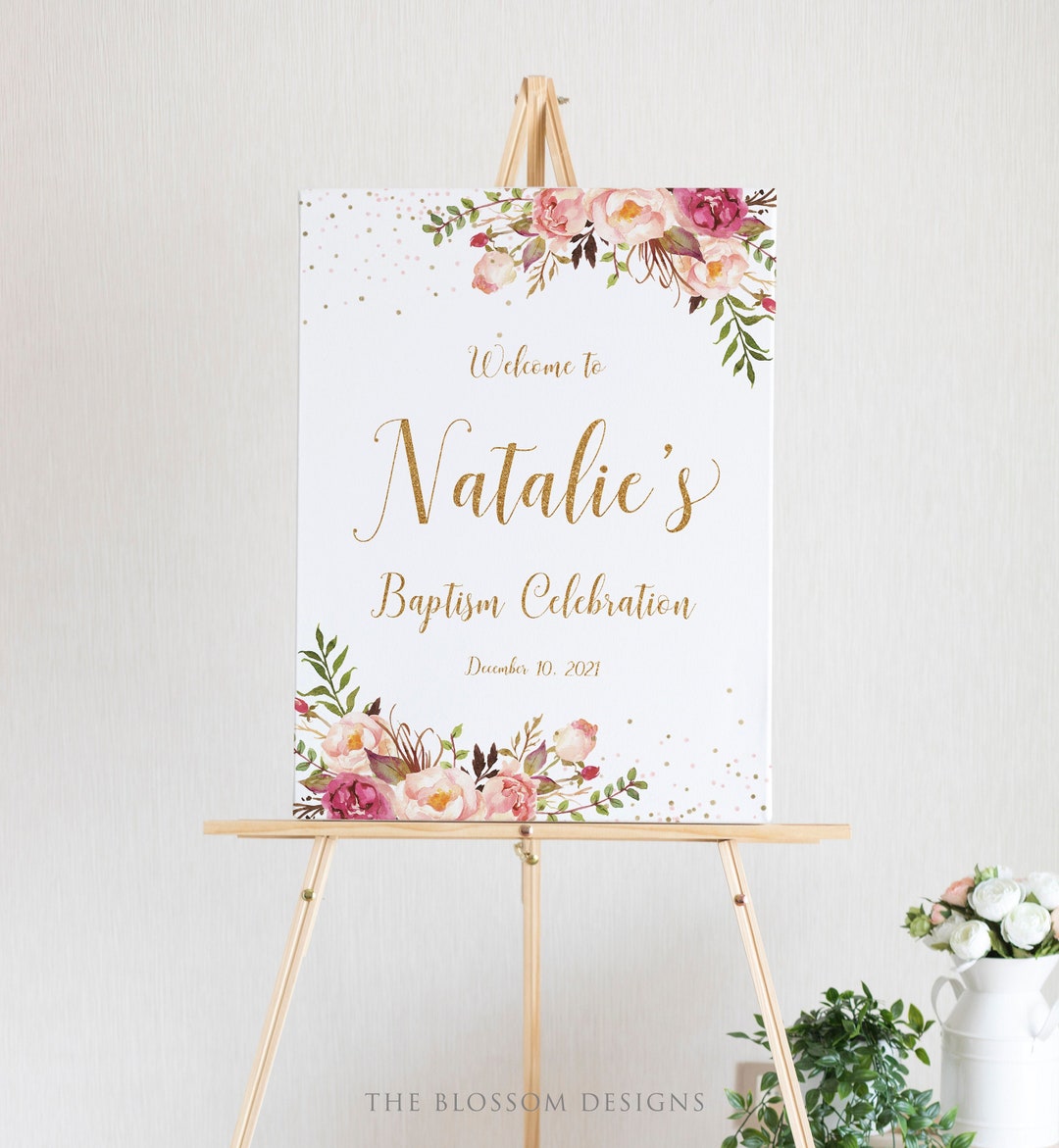 Baptism Decorations, Floral Baptism Sign, Baptism Welcome Sign, First ...