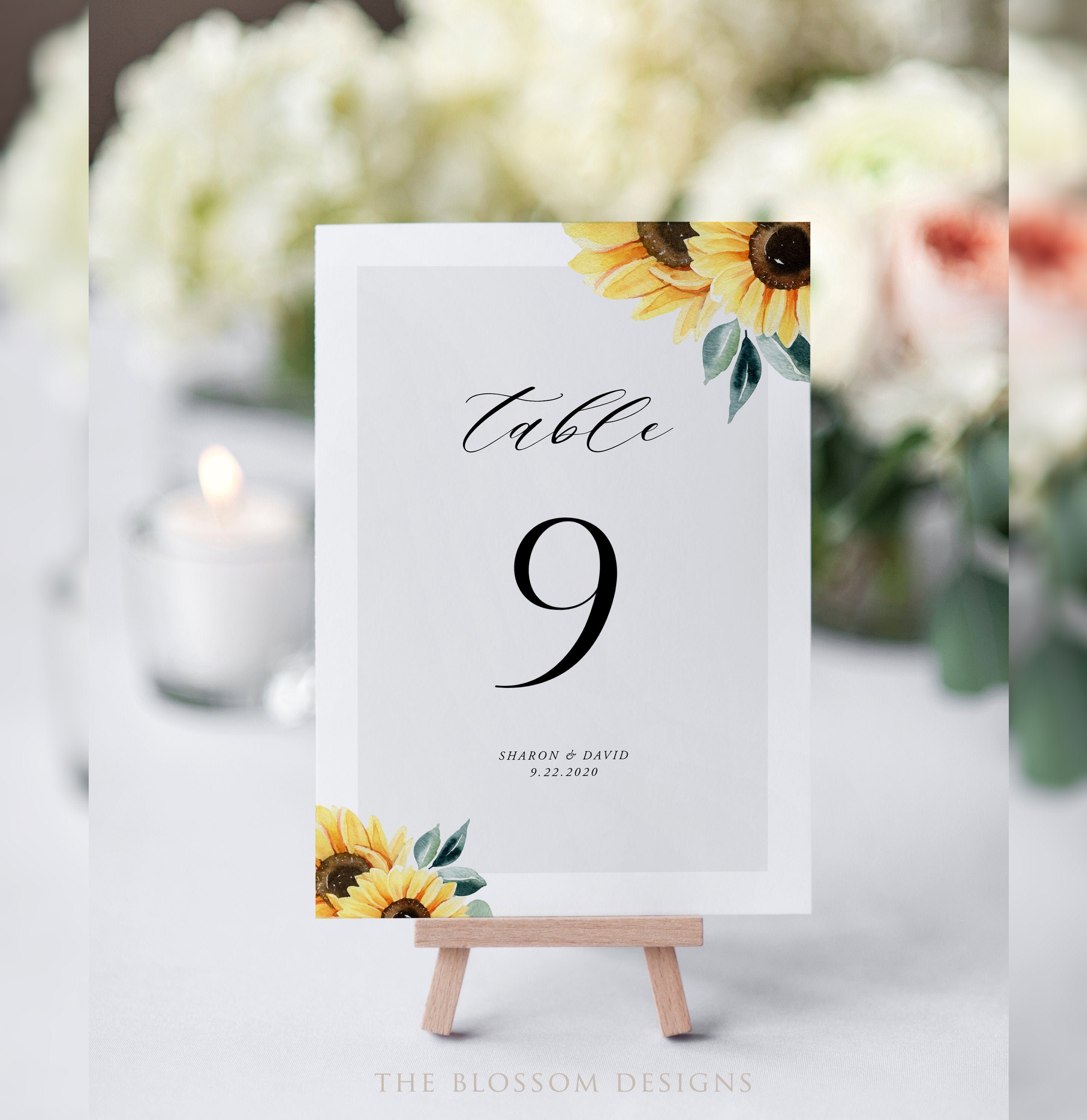 Sunflower Wedding Table Number Card, Dinner Table Decoration Printable ...
