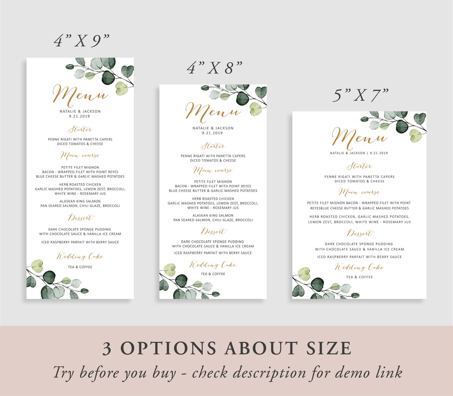 Greenery Wedding Menu Printable Wedding Menu Menu Card | Etsy