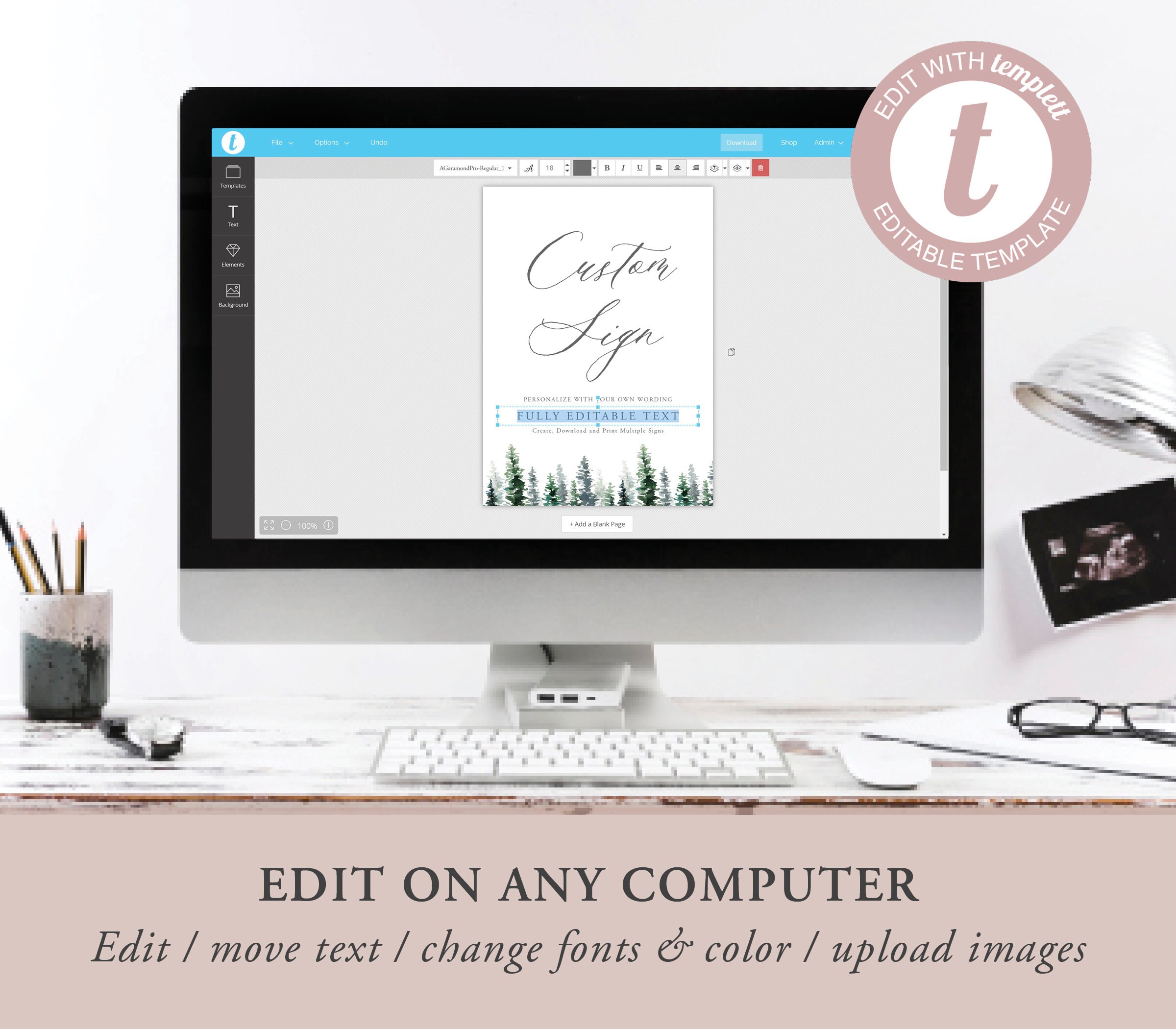 Pine Tree Wedding Sign Template Self-editing Template Create | Etsy