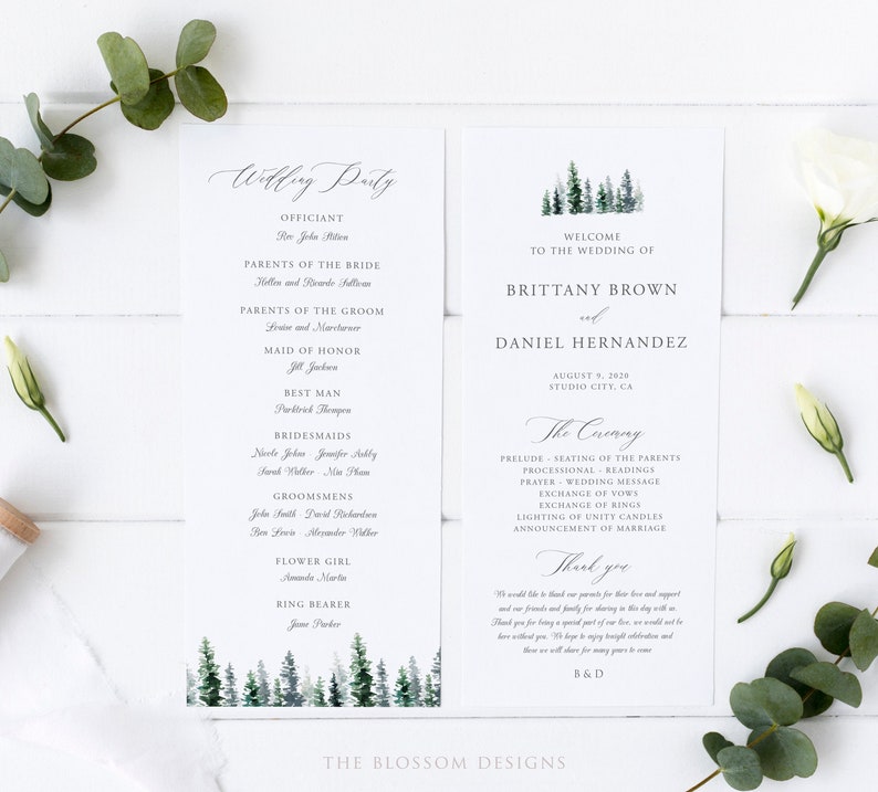 Pine Wedding Program Template Minimalism Wedding Program | Etsy