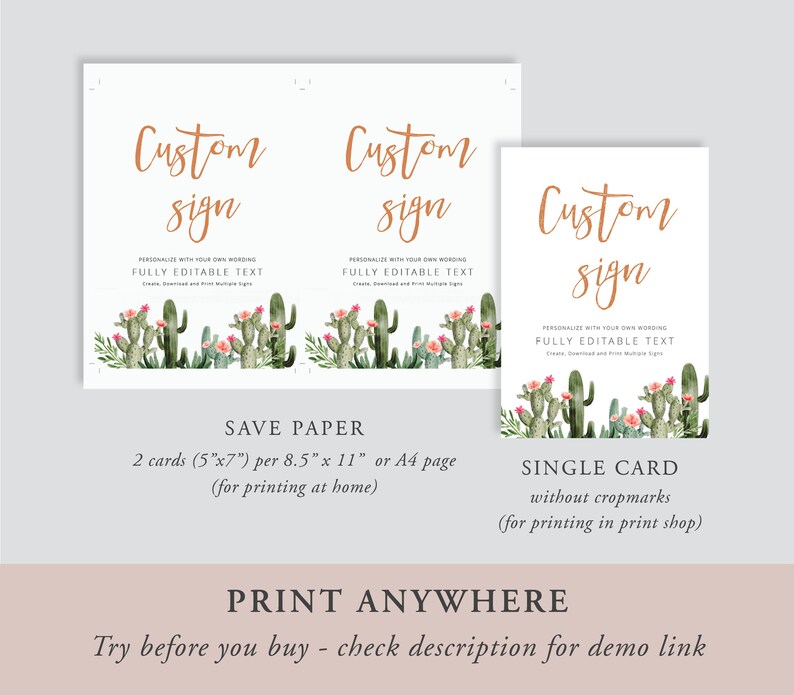 Cactus Wedding Sign Template Self-Editing Template Create | Etsy
