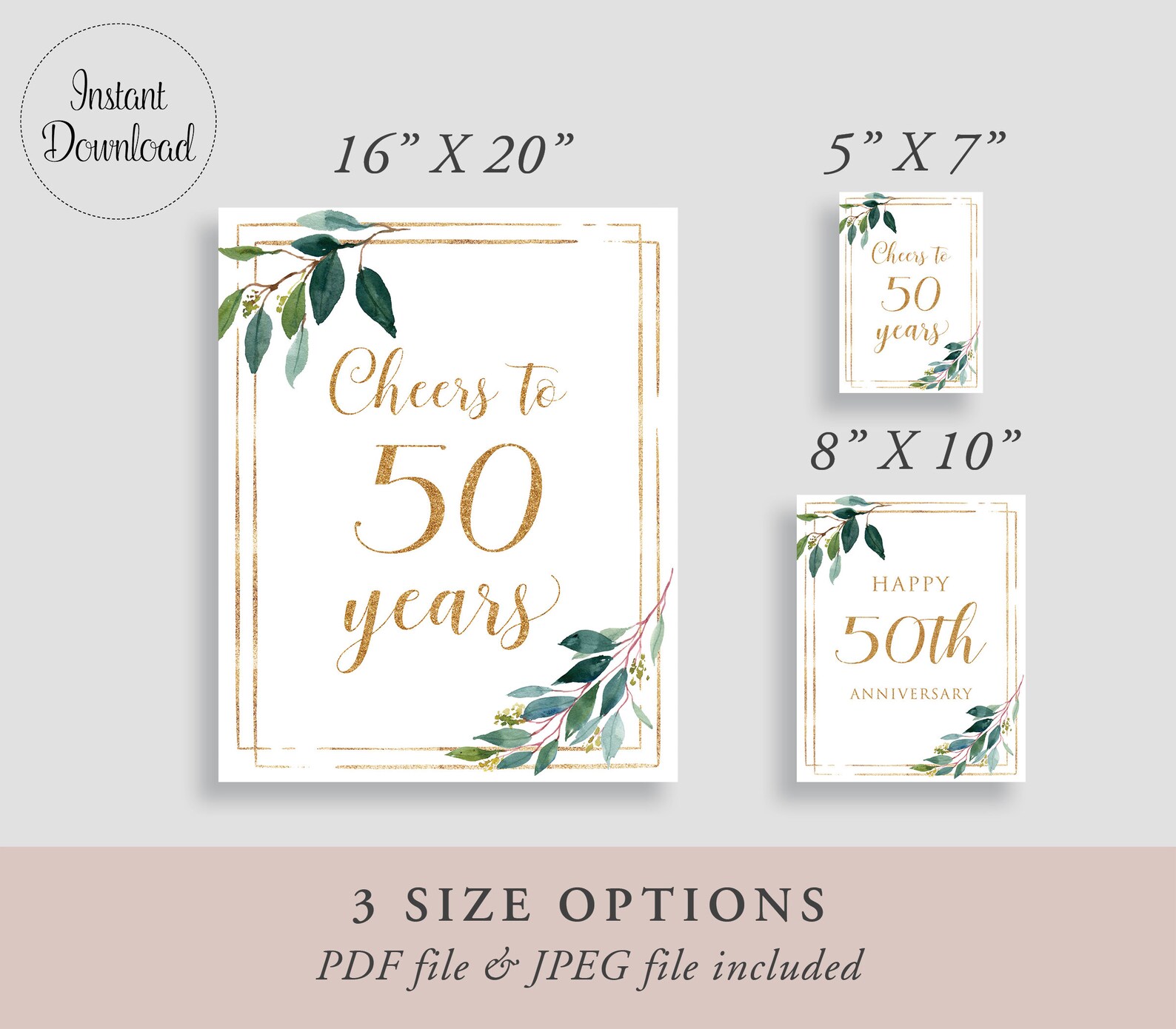 Cheers to 50 Years Sign, Greenery Cheers to 50 Years Sign, 50th ...