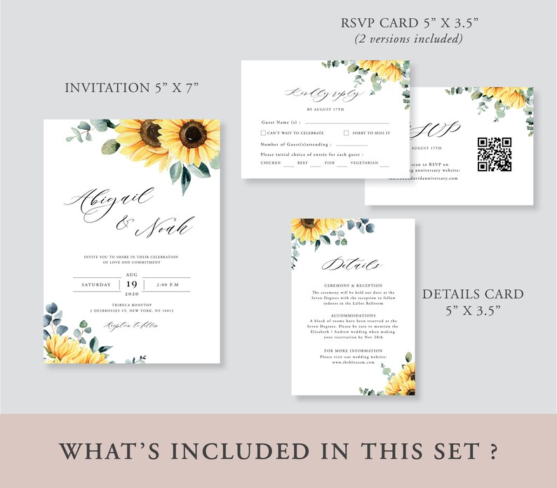 Sunflower Wedding Invitation Template Wedding Invitation - Etsy