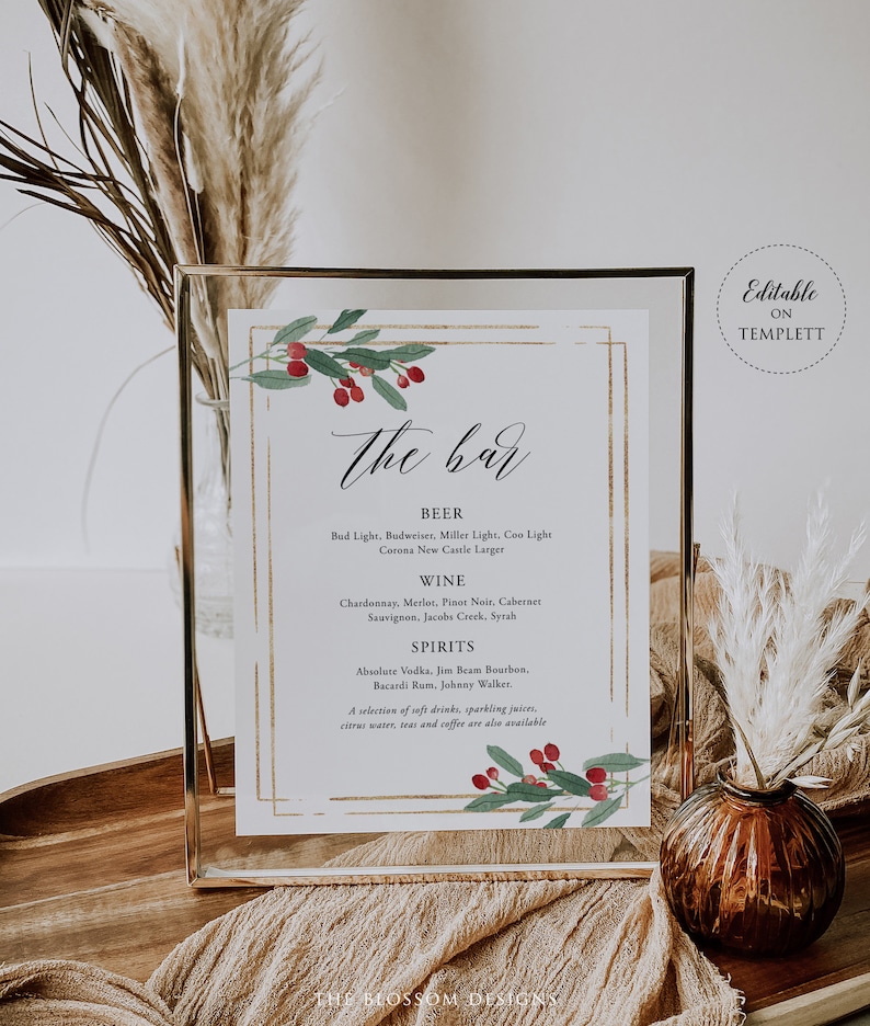 Christmas Bar Menu, Printable Bar Menu, Bar Sign, Bar Menu Template ...