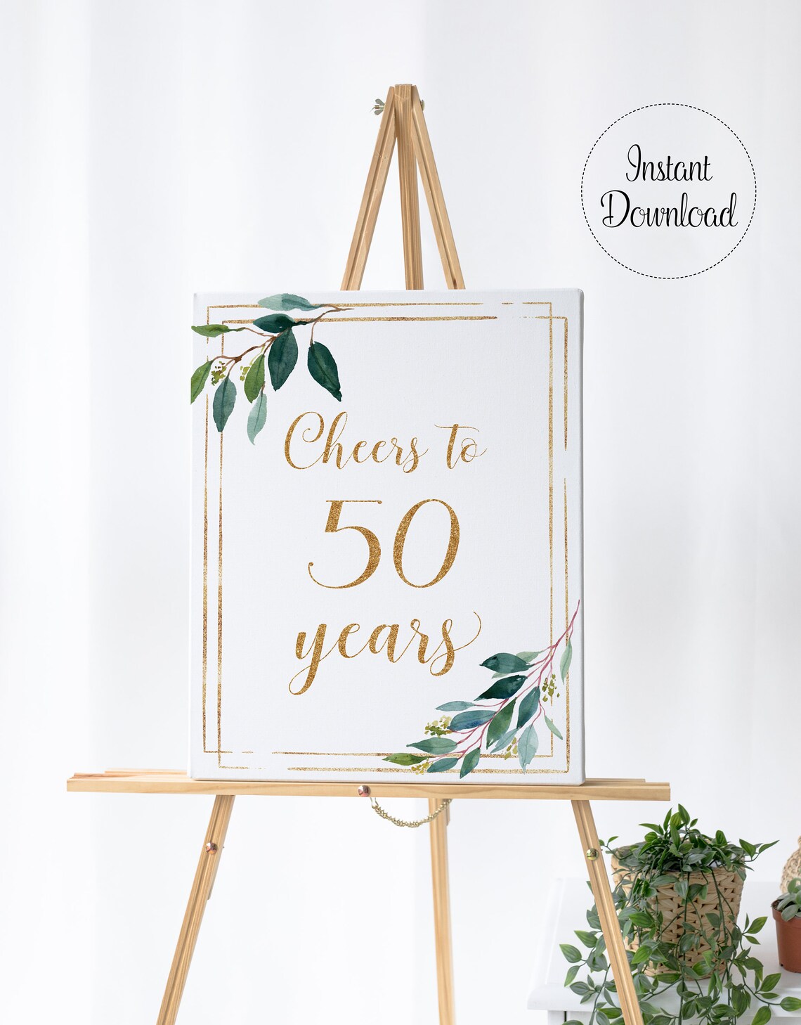 Greenery 50th Anniversary Sign, Cheers to 50 Years, Gold Wedding ...