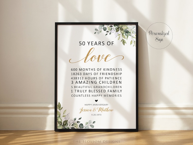 50 Years of Love Sign Gold Wedding Anniversary Sign 50th - Etsy