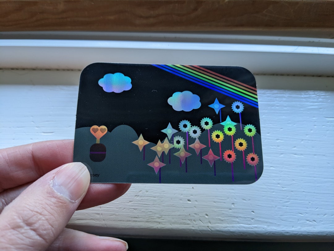 Holographic Midnight Rainbow Flower Sticker - Black With Dark Colors ...