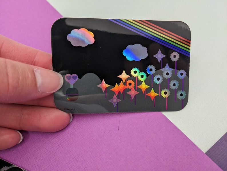 Holographic Midnight Rainbow Flower Sticker - Etsy