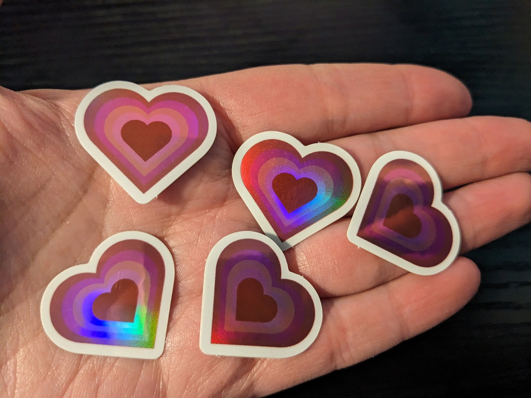 5 Pack Mini Pink Holographic Rainbow Hearts for Planners, Cards, Gifts ...