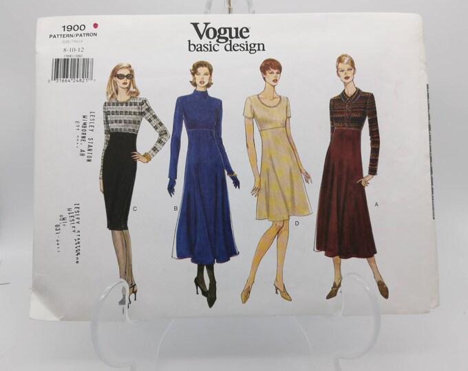 Vogue 90s Basic Design Dress Pattern 1900 for Jersey Stretch Knit Easy ...