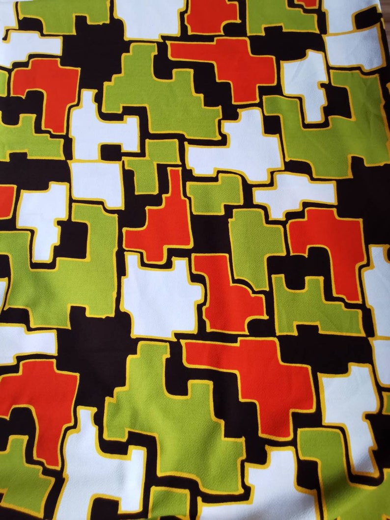 Vintage 60's Crimplene Abstract Large Print Orange Green | Etsy