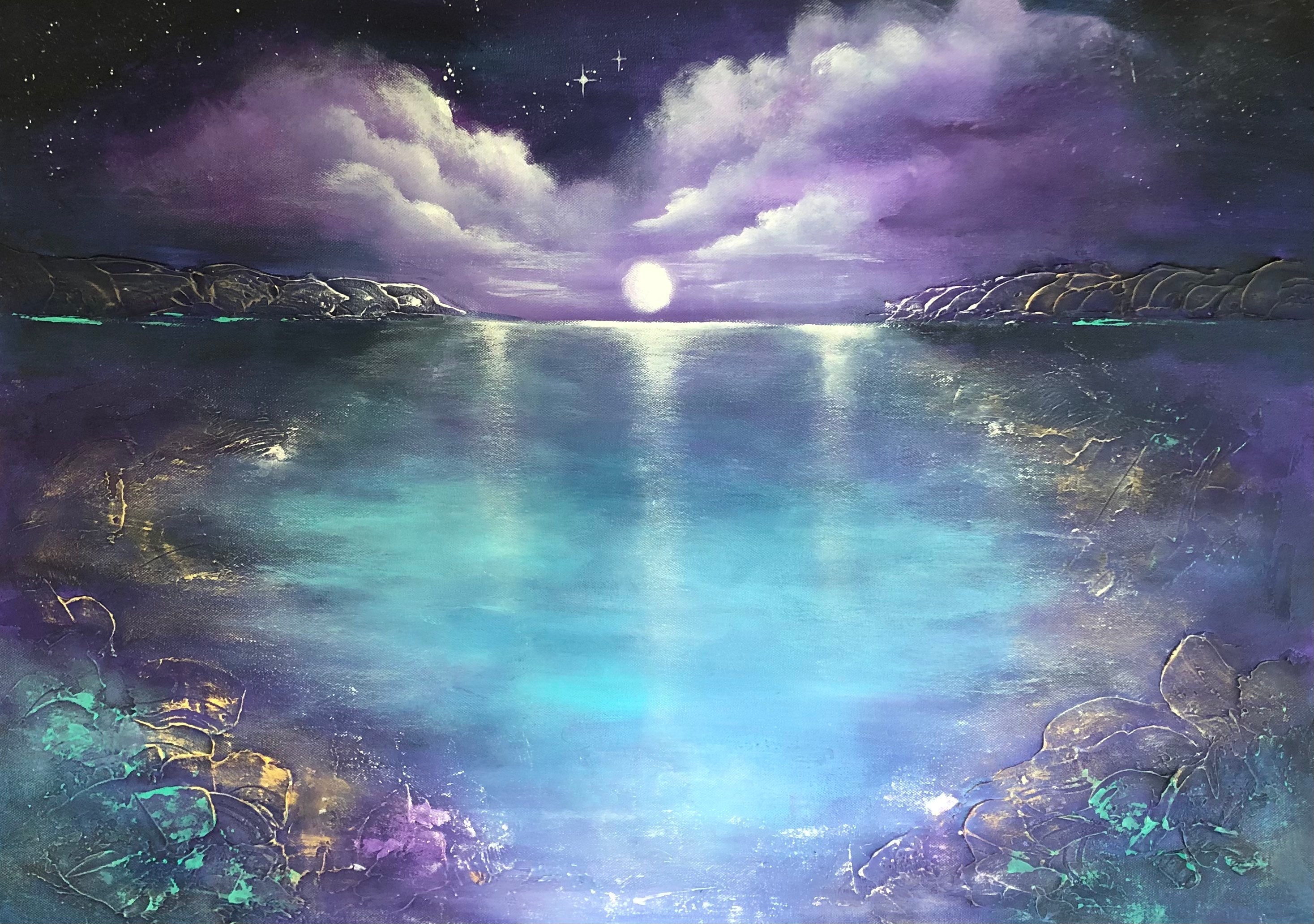 Original Acrylic Painting Full Moon Painting Seascape Art - Etsy