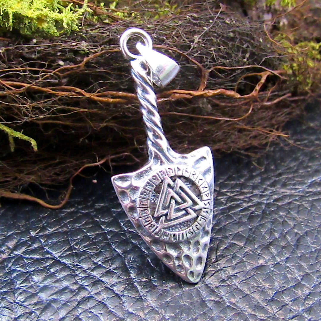 Solid 925 Sterling Silver Viking Valknut Thor Hammer Pendant Norse Rune ...