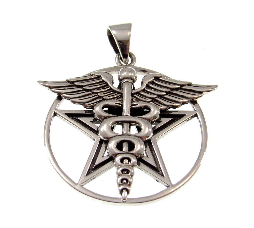 Solid 925 Sterling Silver Pentacle Star With Caduceus Pendant ...