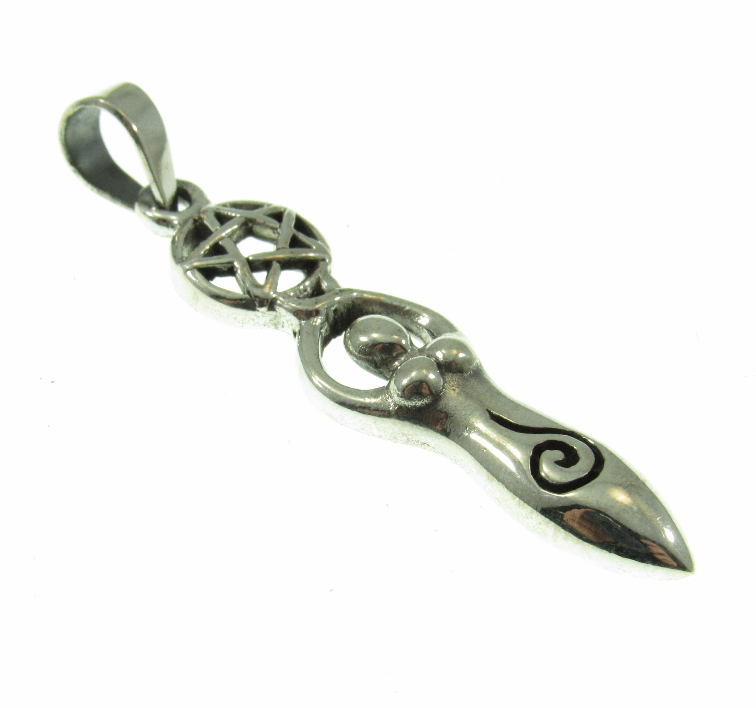 Solid 925 Sterling Silver Spiral Goddess Pentacle Pendant, Sacred ...