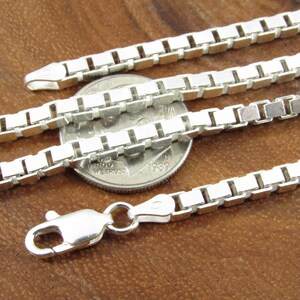 Solid 925 Sterling Silver Italian Box Chain Necklace, Men's and Women's ...