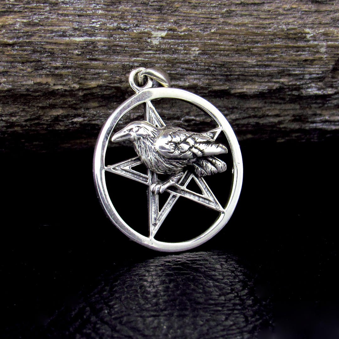 Solid 925 Sterling Silver Raven of Prophecy Pentacle Pentagram Talisman ...