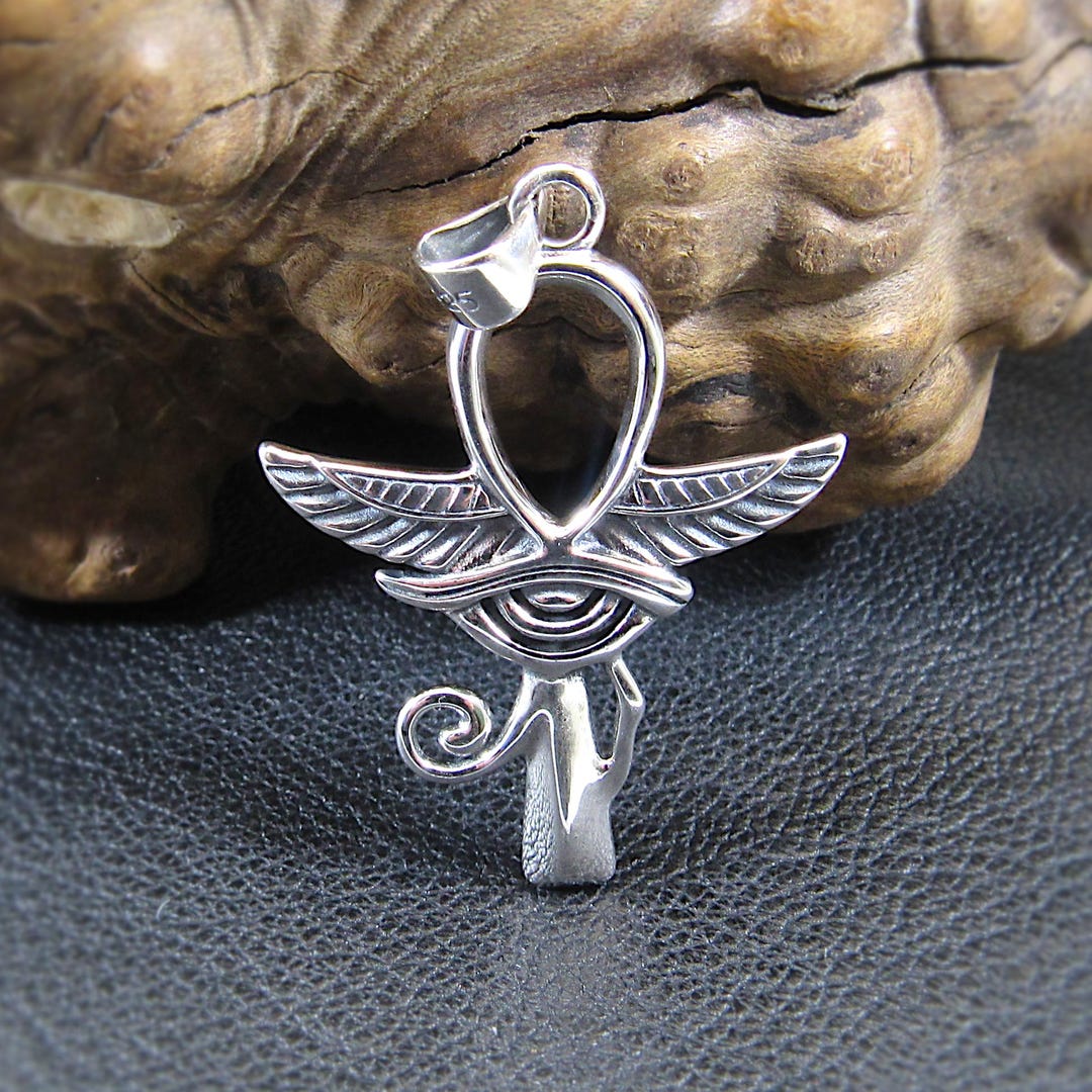 Solid 925 Sterling Silver Egyptian Ankh & Eye of Horus Pendant ...