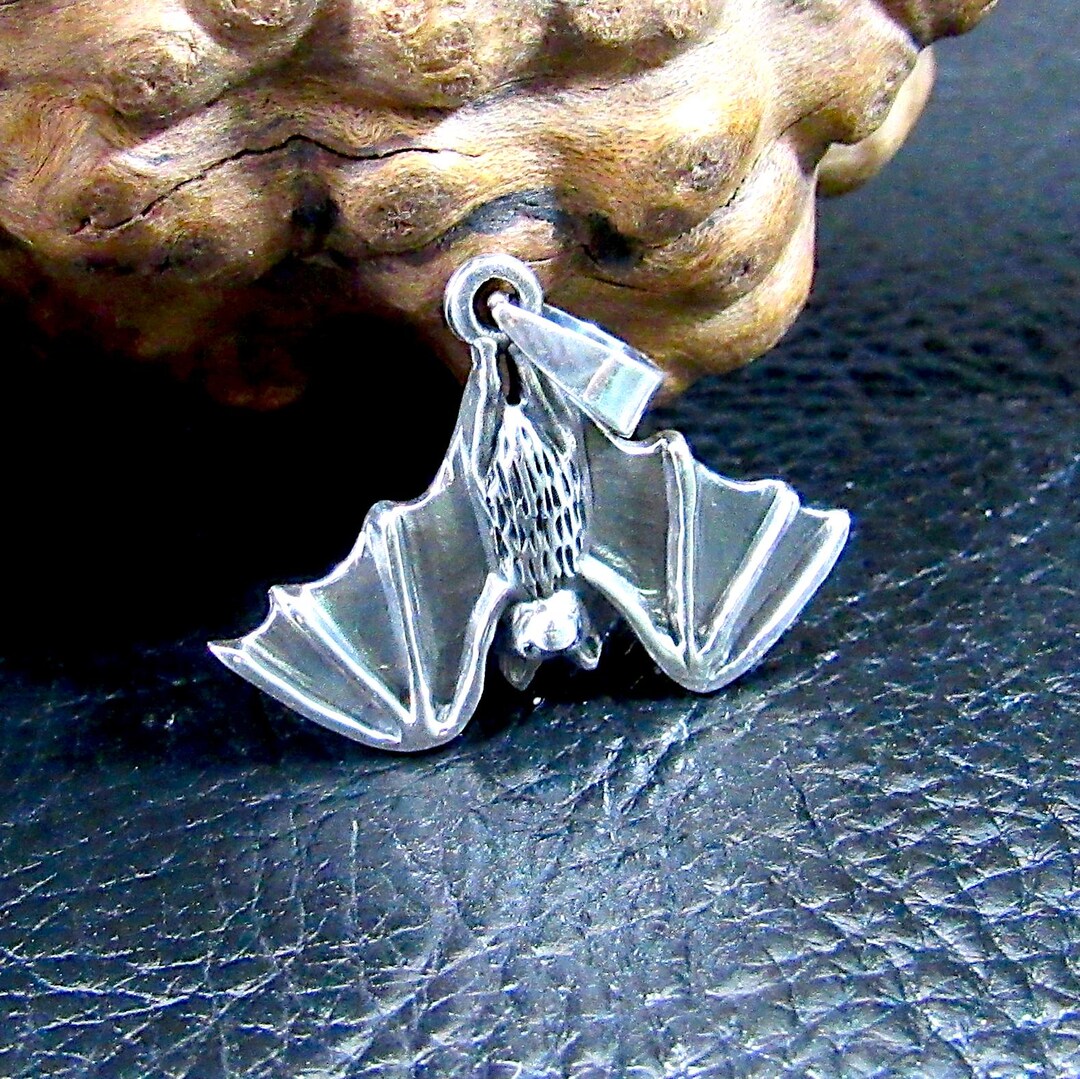 Solid 925 Sterling Silver Hanging Bat Pendant – Gothic Vampire Necklace ...