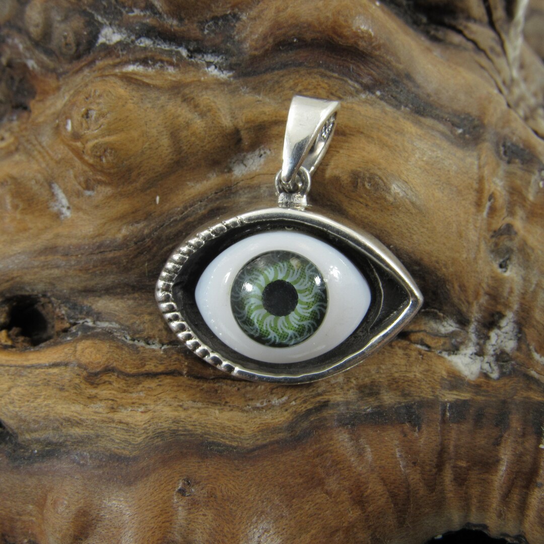 Solid 925 Sterling Silver Glass Eyeball Pendant, Evil Eye Charm, All ...