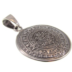 Solid Sterling Silver Aztec Calendar Pendant – Mayan Necklace Amulet ...