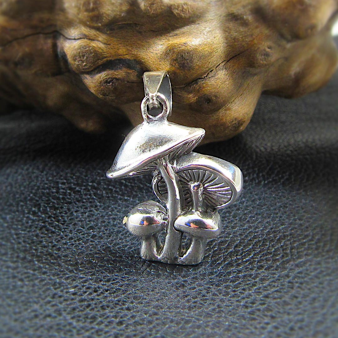 Solid 925 Sterling Silver Mushroom Pendant - Fungi Necklace Charm, Psychedelic Jewelry, Nature ...