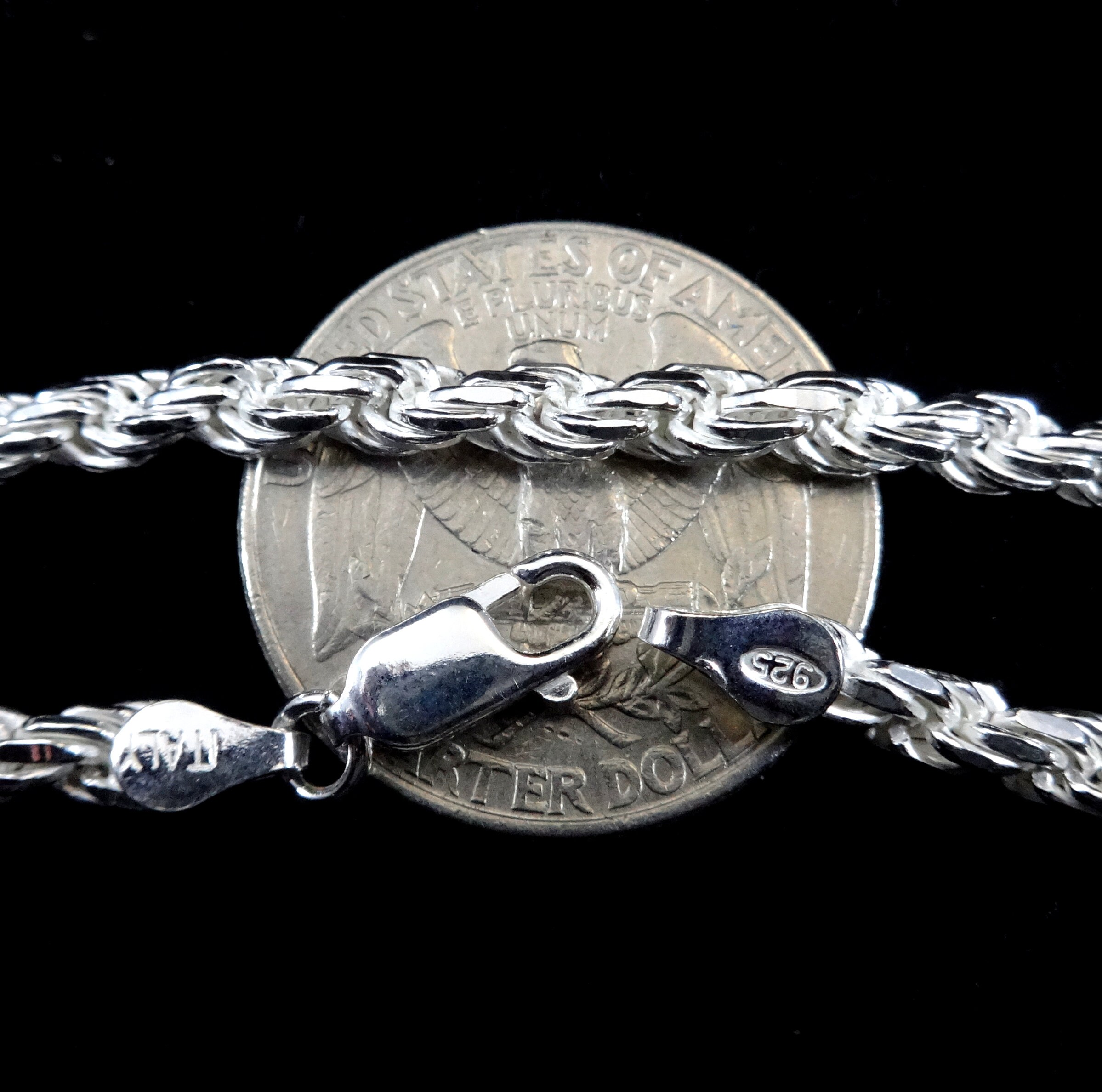 4MM Solid 925 Sterling Silver Italian Diamond Cut ROPE CHAIN - Etsy