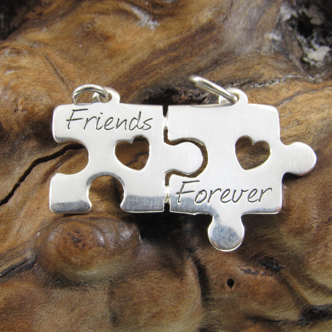 Solid 925 Sterling Silver Friends Forever Jigsaw Puzzle Pendant ...
