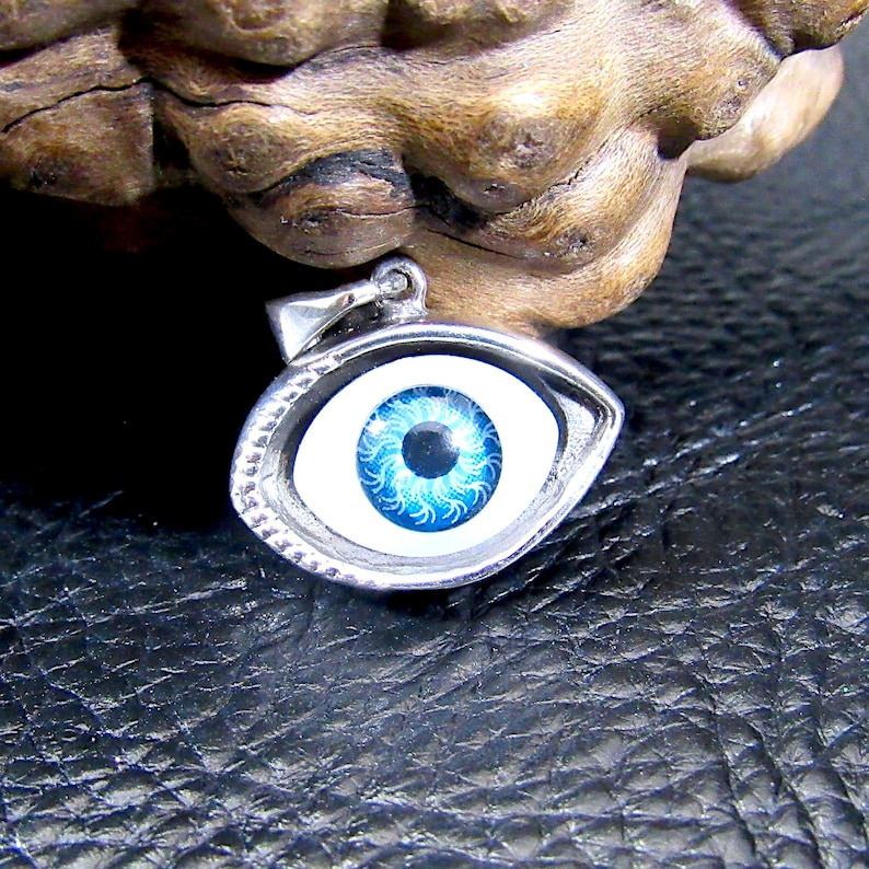 Solid 925 Sterling Silver Glass Eyeball Pendant, Evil Eye Charm, All ...