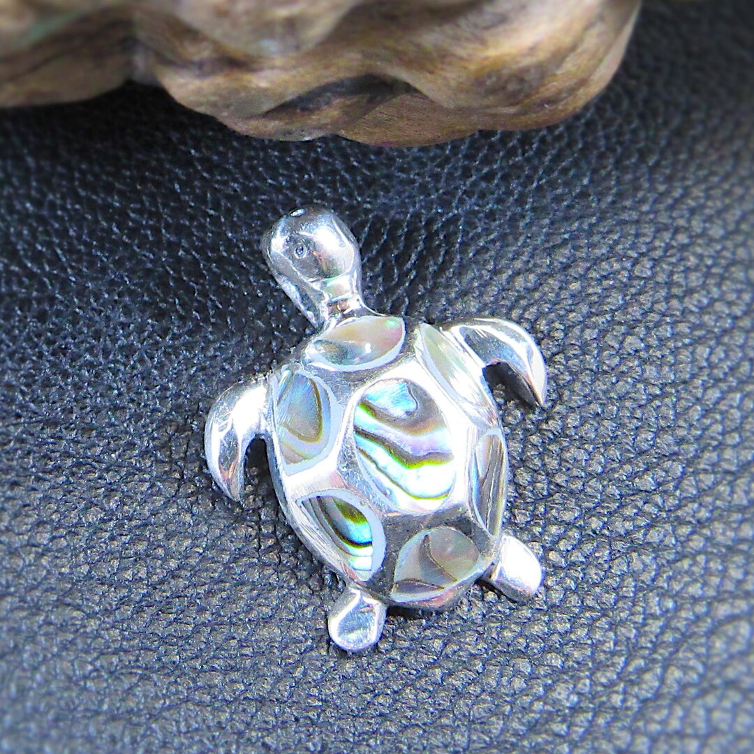 Solid 925 Sterling Silver Paua Shell Turtle Pendant – Sea Turtle Charm ...