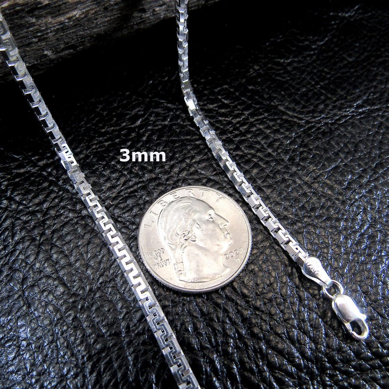 Solid 925 Sterling Silver Italian Box Chain, Diamond Cut Greek Key ...