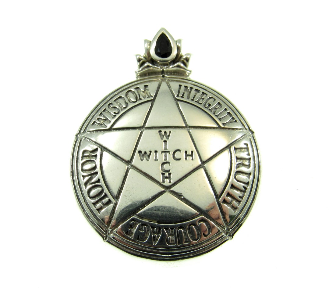 Solid 925 Sterling Silver Witch's Pentacle Pendant With Black Spinel ...