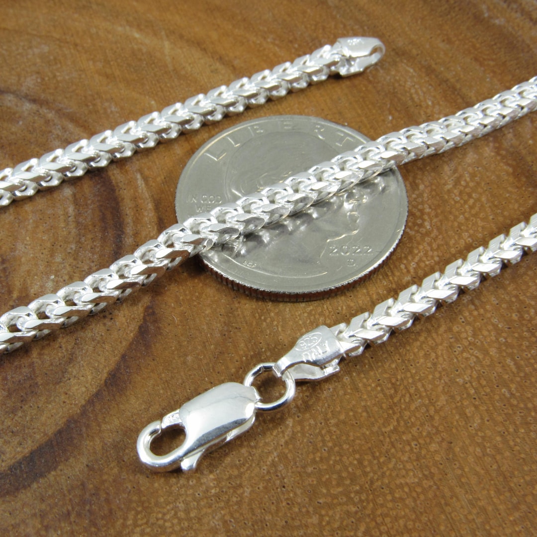3MM Solid 925 Sterling Silver Franco Link Chain, Mens Diamond Cut Hip ...