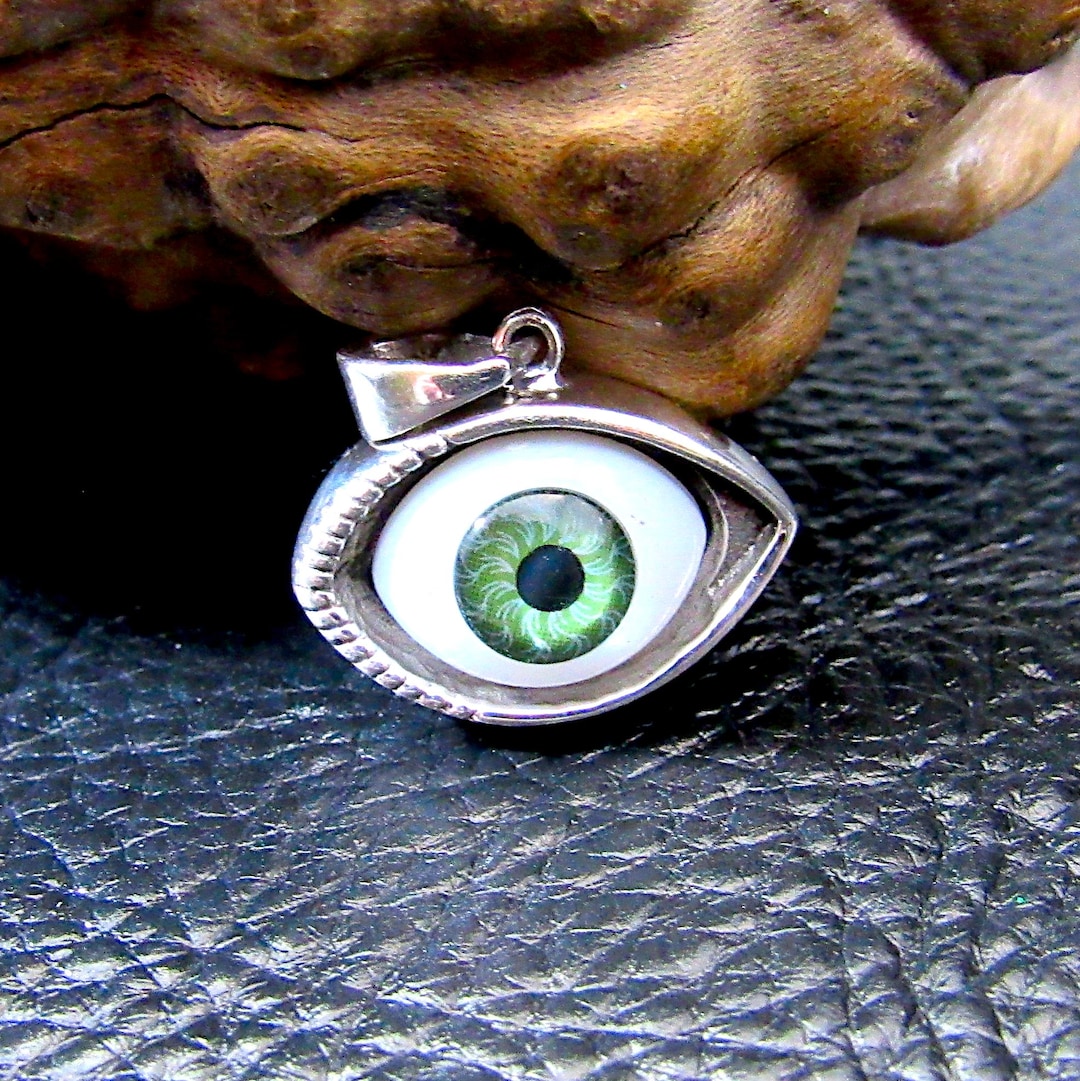 Solid 925 Sterling Silver Glass Eyeball Pendant, Evil Eye Charm, All ...