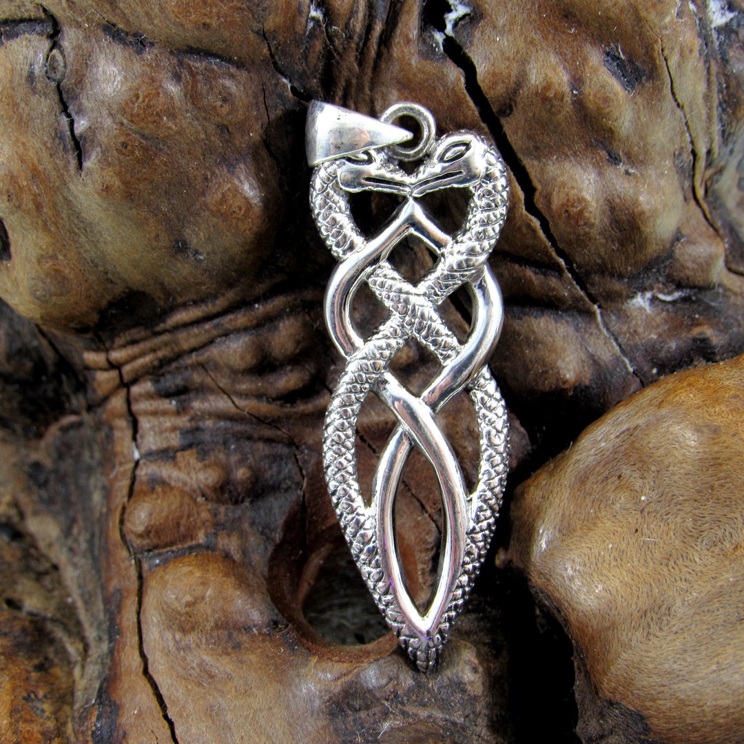 Solid 925 Sterling Silver Double Headed Snake Pendant, Braided Reptile ...