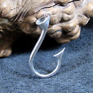 Solid 925 Sterling Silver Fish Hook Pendant - Barbed Fishhook ...