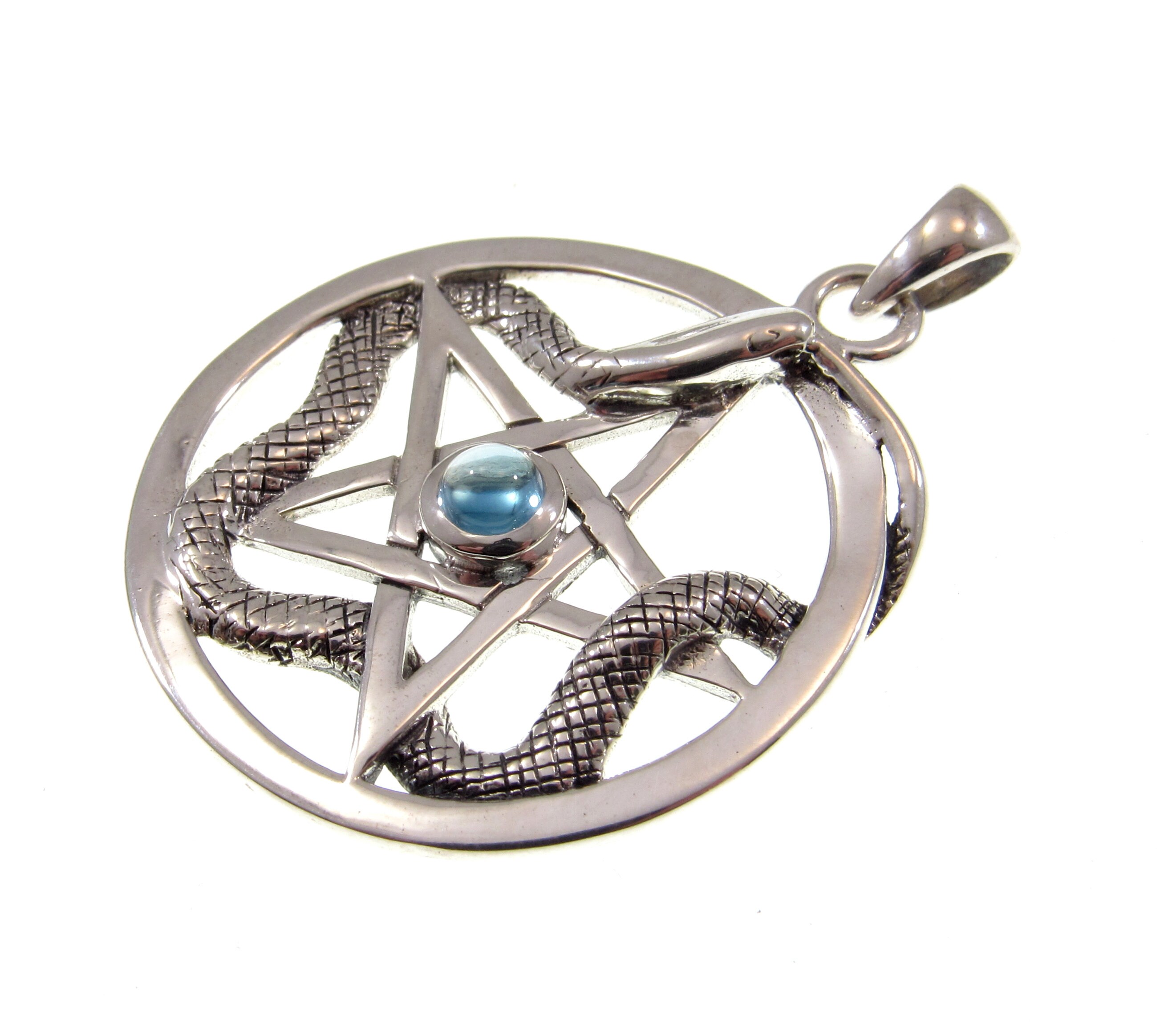 Solid 925 Sterling Silver Weaving Snake Pentacle Pentagram Pendant ...