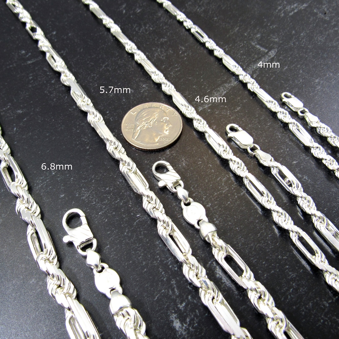 Solid 925 Sterling Silver Men's Italian Figarope Chain, Milano Rope ...