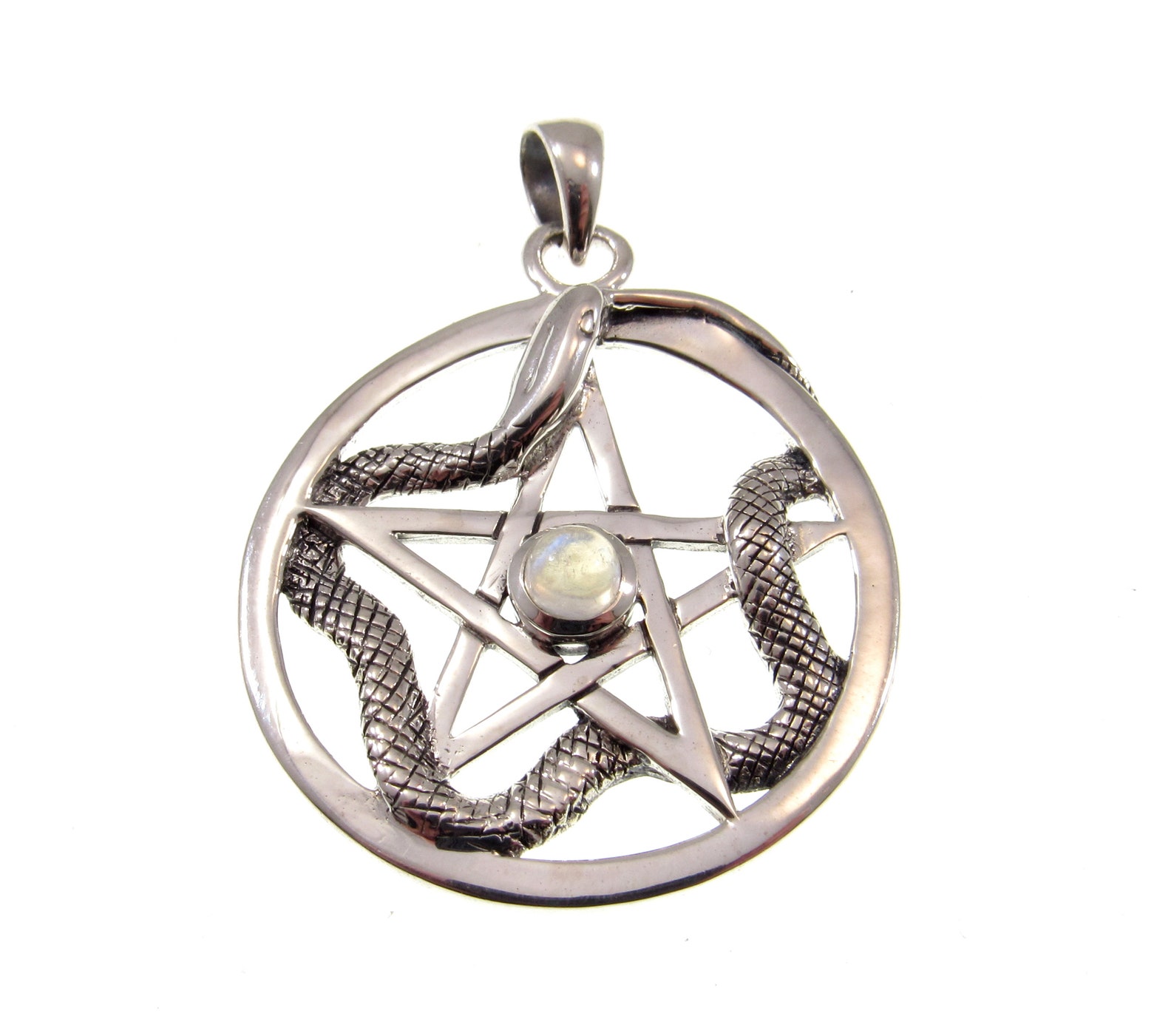 Solid 925 Sterling Silver Weaving Snake Pentacle Pentagram Pendant ...