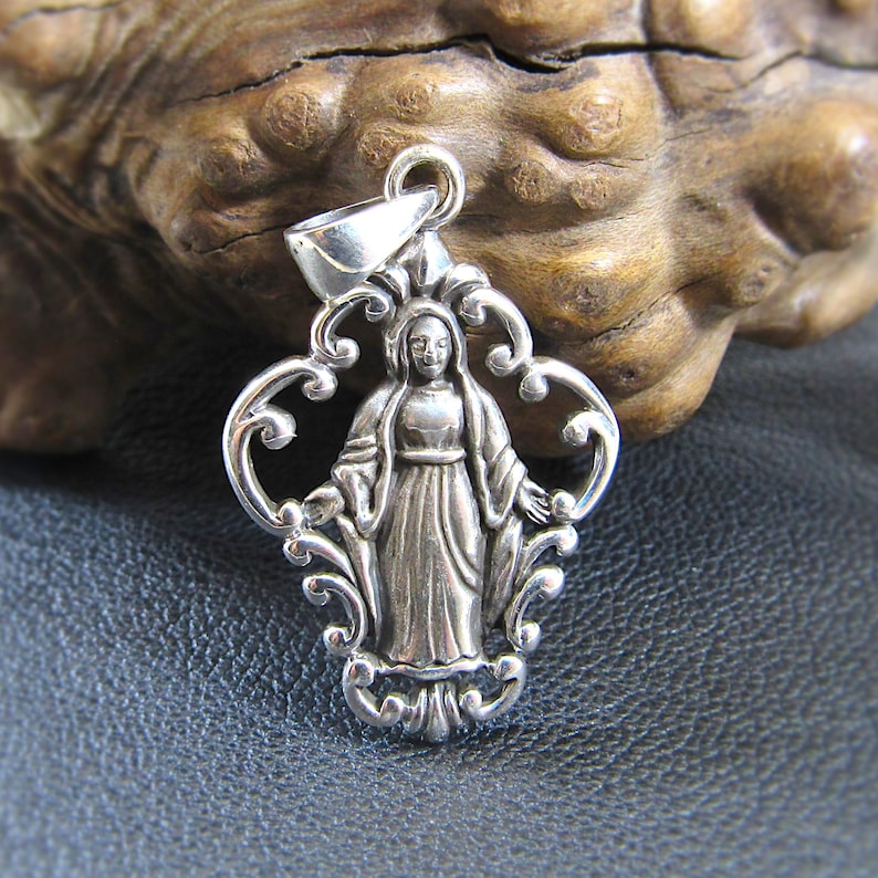 Solid 925 Sterling Silver Virgin Mary Pendant, Miraculous Medal ...