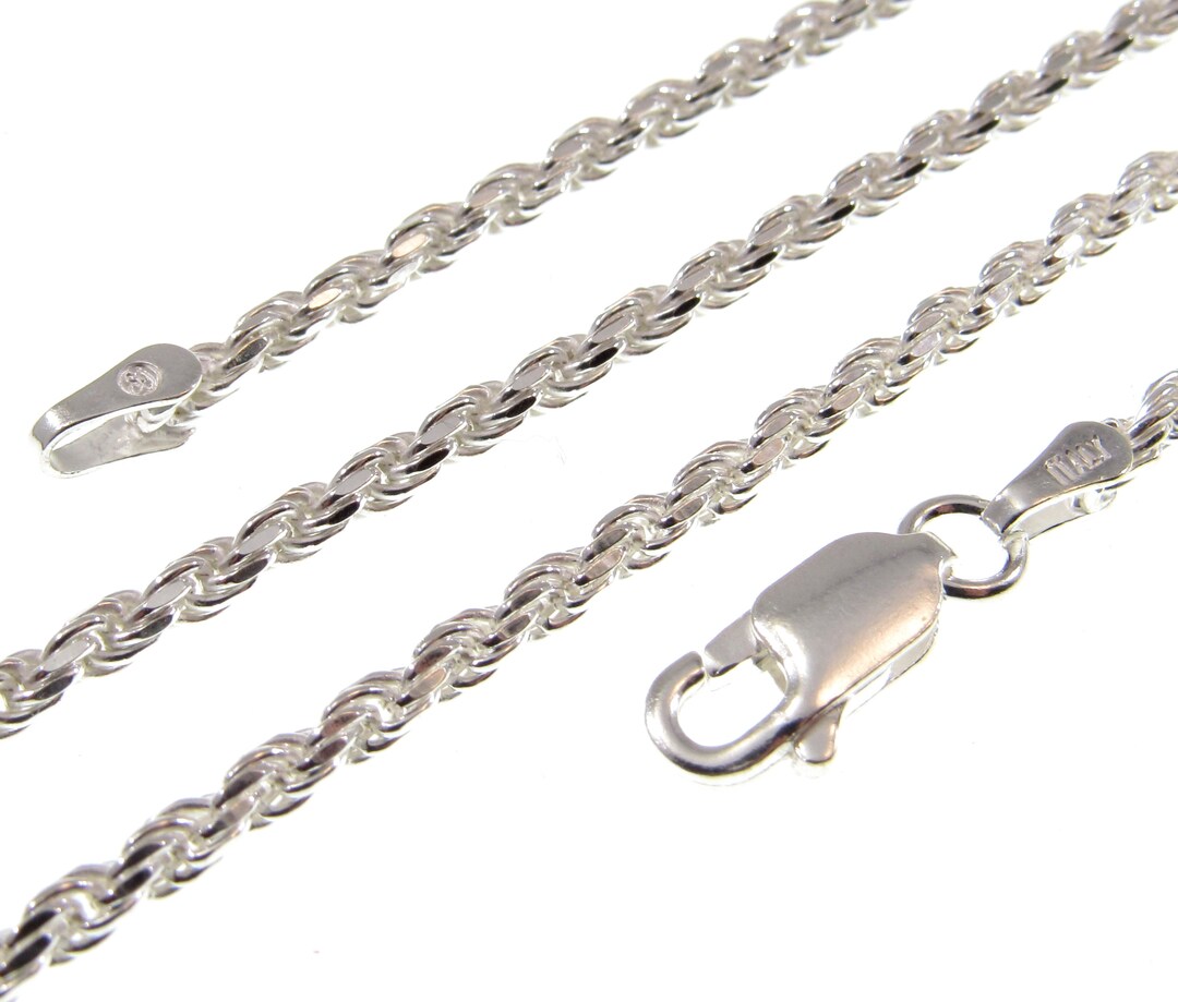 2.5MM Solid 925 Sterling Silver Italian Diamond Cut Rope Chain Necklace ...