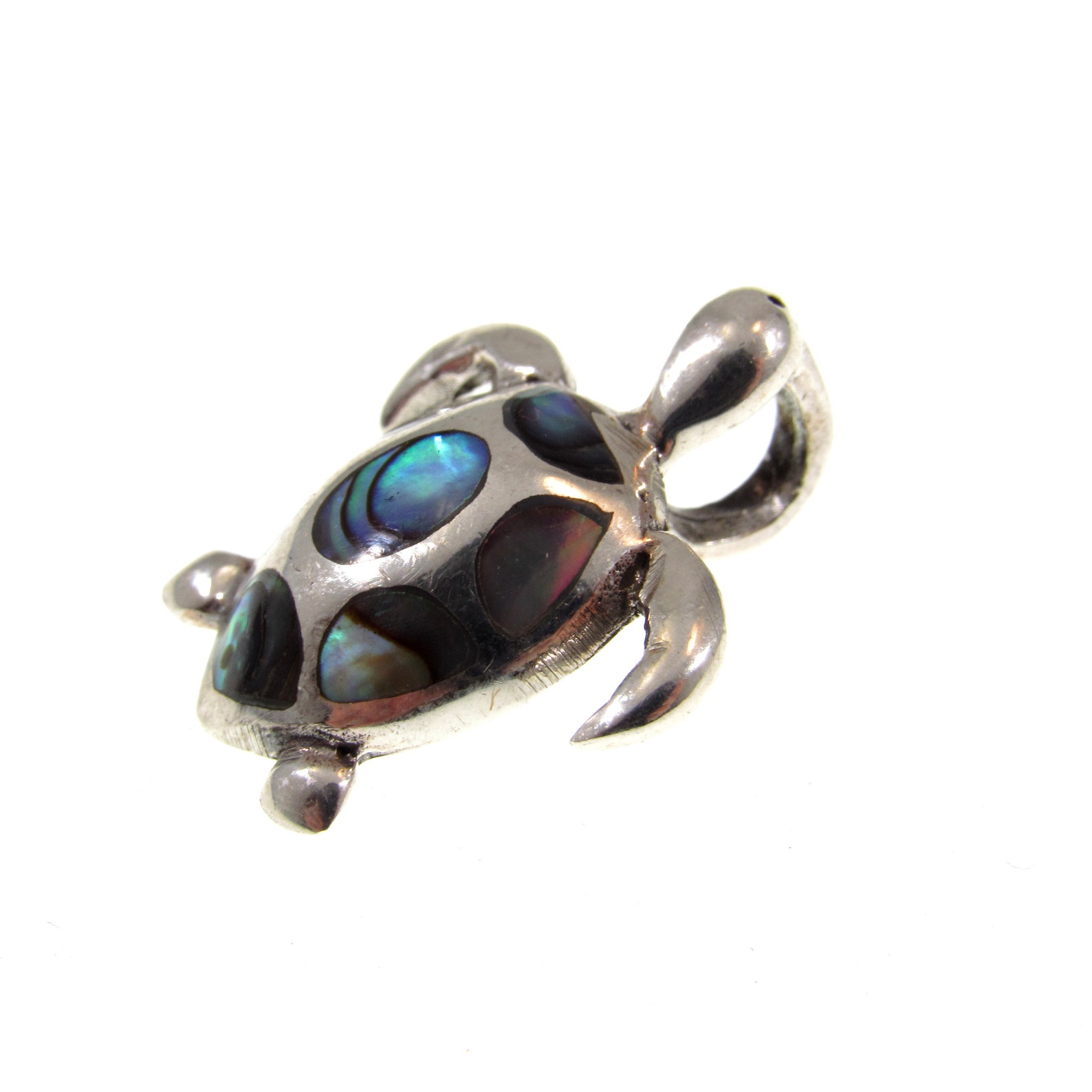 Solid 925 Sterling Silver Paua Shell Turtle Pendant – Sea Turtle Charm ...